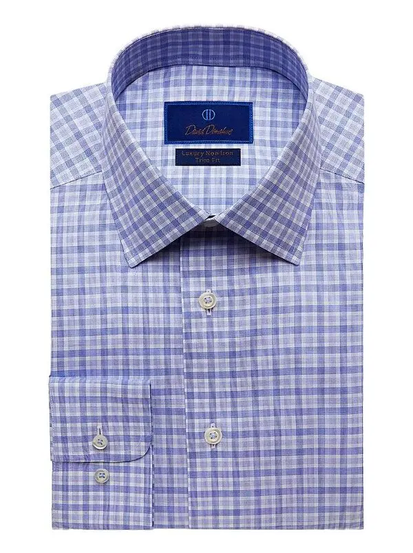 David Donahue Cotton Regular Fit Plaid Dress Shirt - Blue