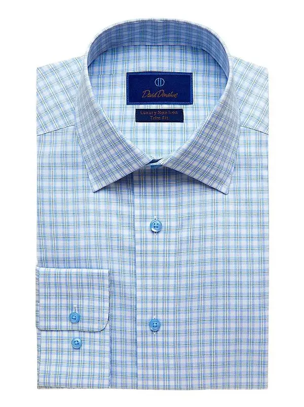 David Donahue Check Trim Fit Dress Shirt - Blue/white/green