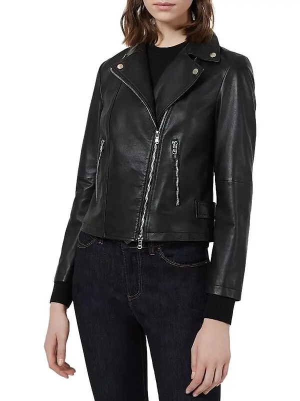 Emporio Armani Caban Leather Moto Jacket - Solid Black