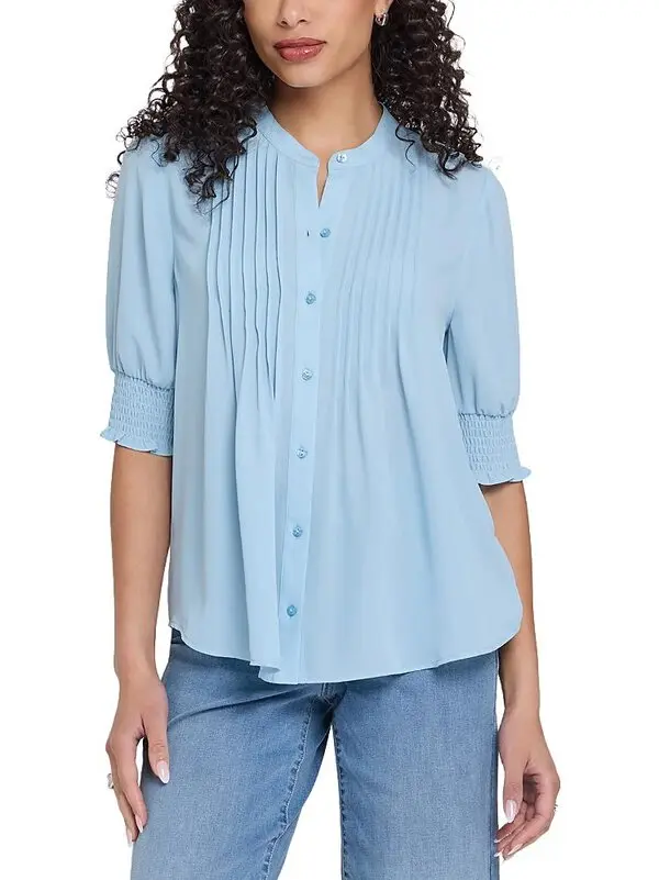 NYDJ Floral Print Pleated Peasant Top - Starlight