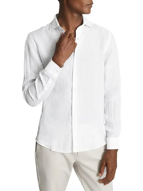 REISS Ruban Long Sleeve Linen Shirt - White