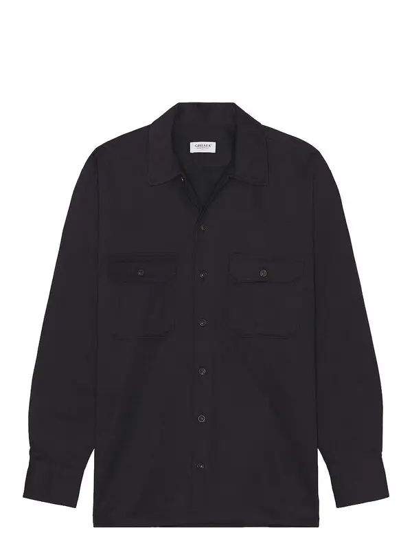 GHIAIA Cotton Working Shirt In Tan - Navy
