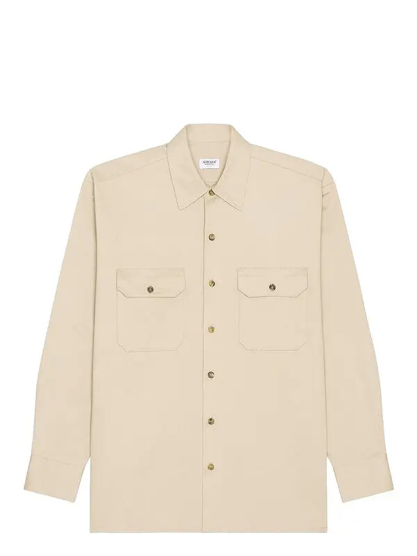 GHIAIA Cotton Working Shirt In Beige - Sand