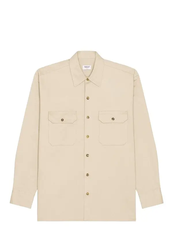 GHIAIA Cotton Working Shirt In Tan - Sand