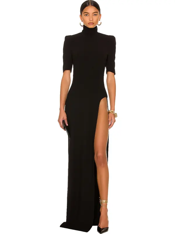 MONOT High Slit T-neck Gown - Black