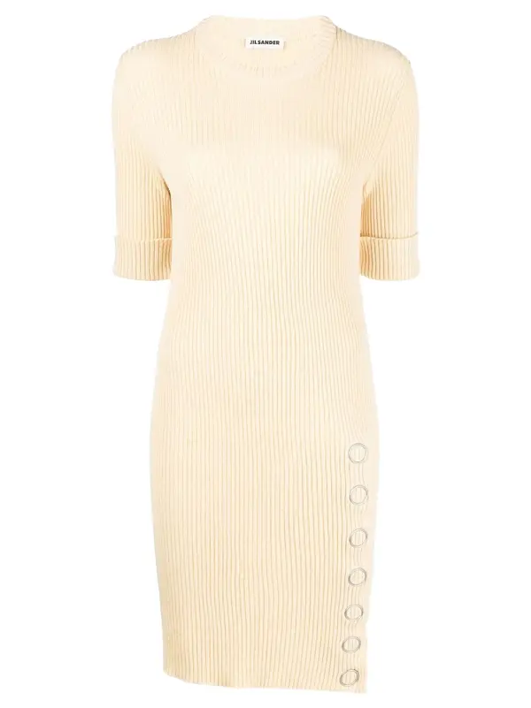 JIL SANDER Ribbed-knit Tunic Dress - Yellow