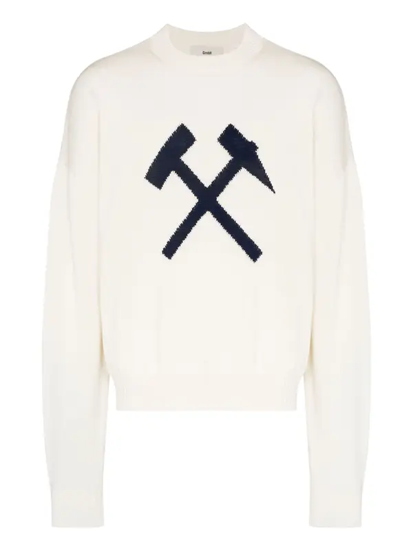 GMBH Intarsia-logo Crew-neck Jumper - White