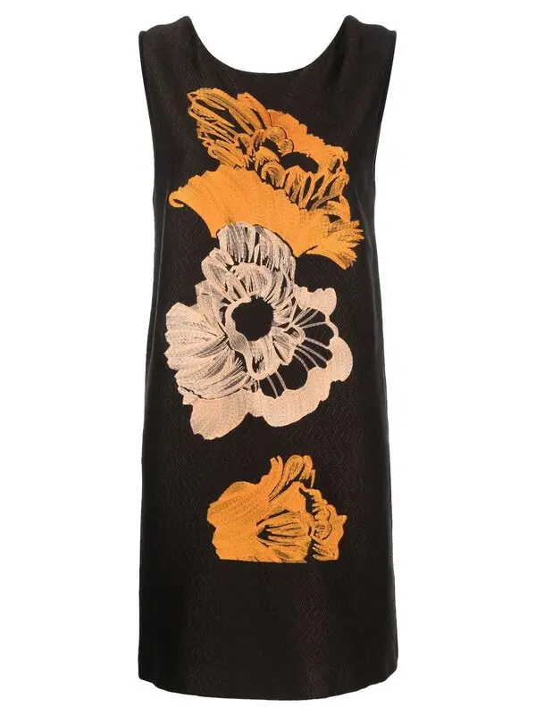 FERRAGAMO Embroidered-floral Detail Dress - Brown