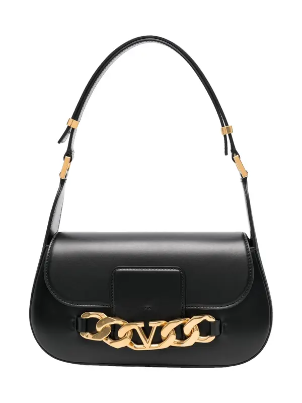 Valentino Garavani Vlogo Leather Shoulder Bag - Black