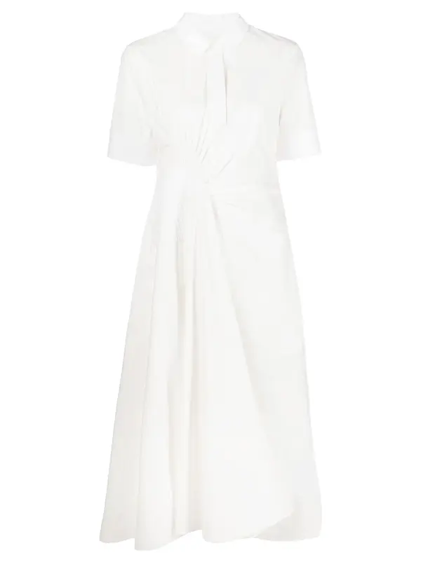 JIL SANDER Ruched Shirt Midi Dress - White