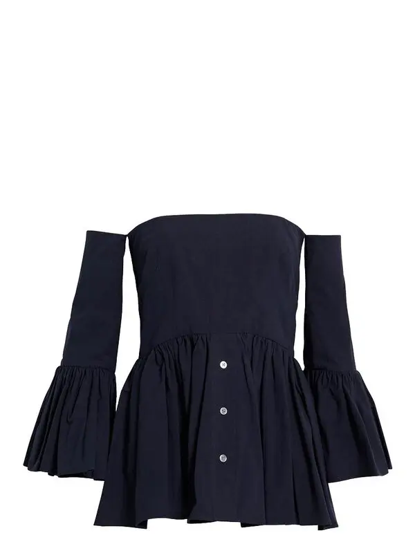 Rosie Assoulin Off-the-shoulder Cotton-poplin Top - Midnight Blue