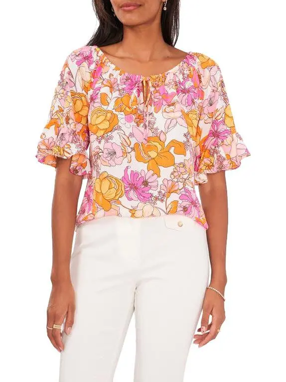 Chaus Floral Off The Shoulder Blouse - Pink/orange/white