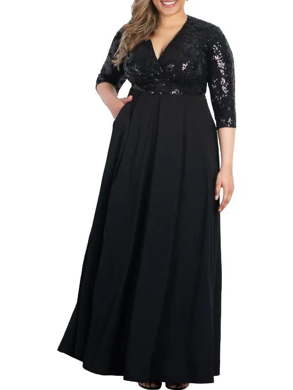 KIYONNA Paris Sequin Bodice Gown - Midnight Noir