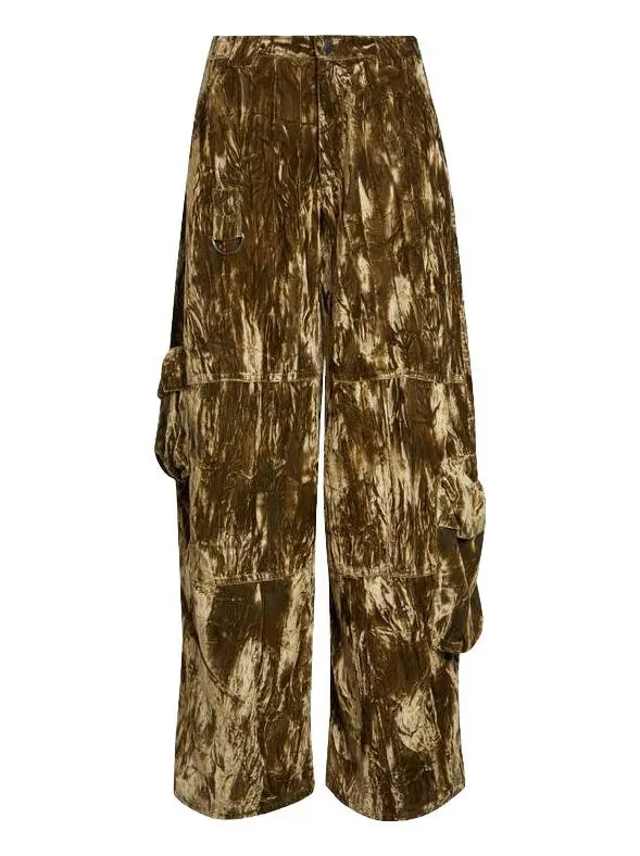 Collina Strada Printed Wide Leg Cargo Pants - Moss