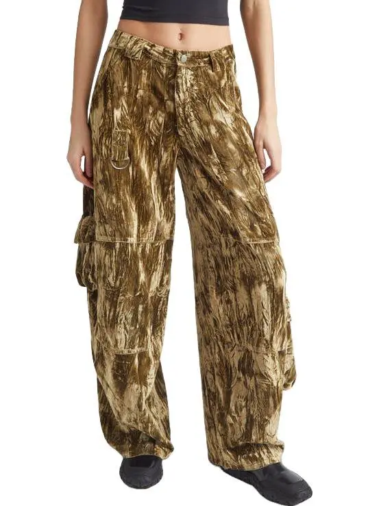 Collina Strada Printed Wide Leg Cargo Pants - Moss