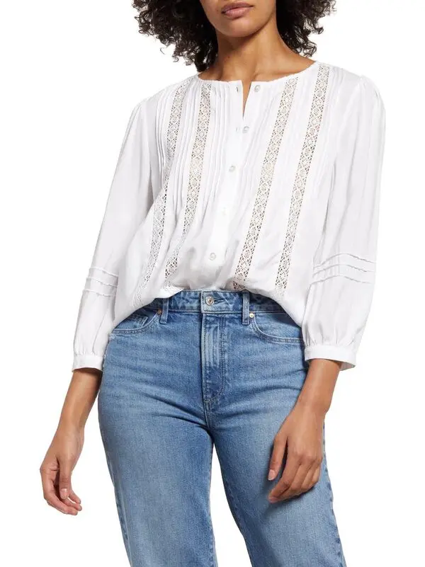 Caslon Lace Inset Pintuck Blouse - White