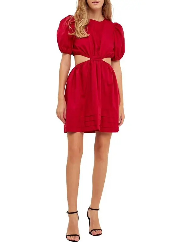 English Factory Cutout Puff Sleeve Mini Dress - Lipstick