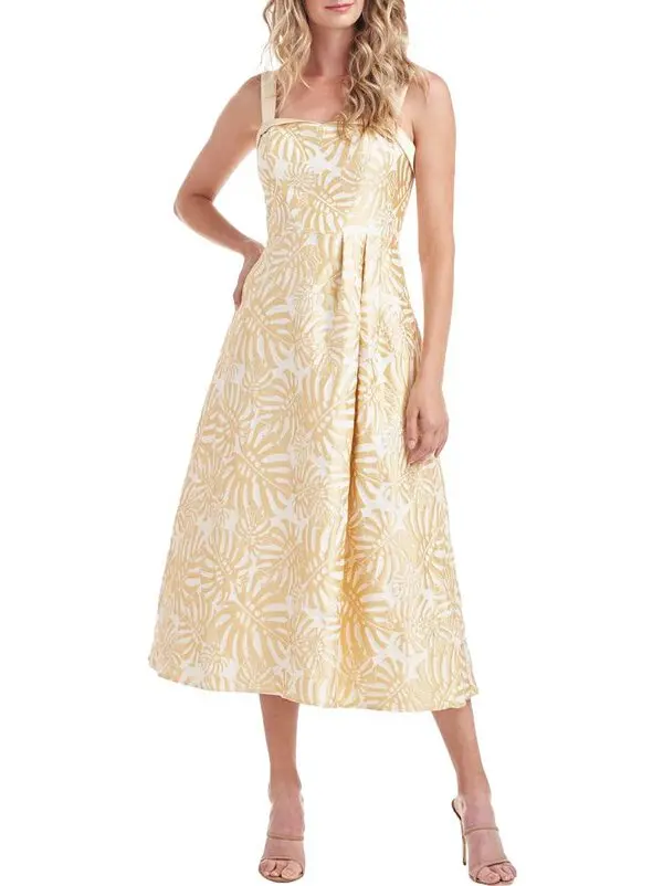 KAY UNGER Liv Palm Leaf Print Cocktail Dress - Butter