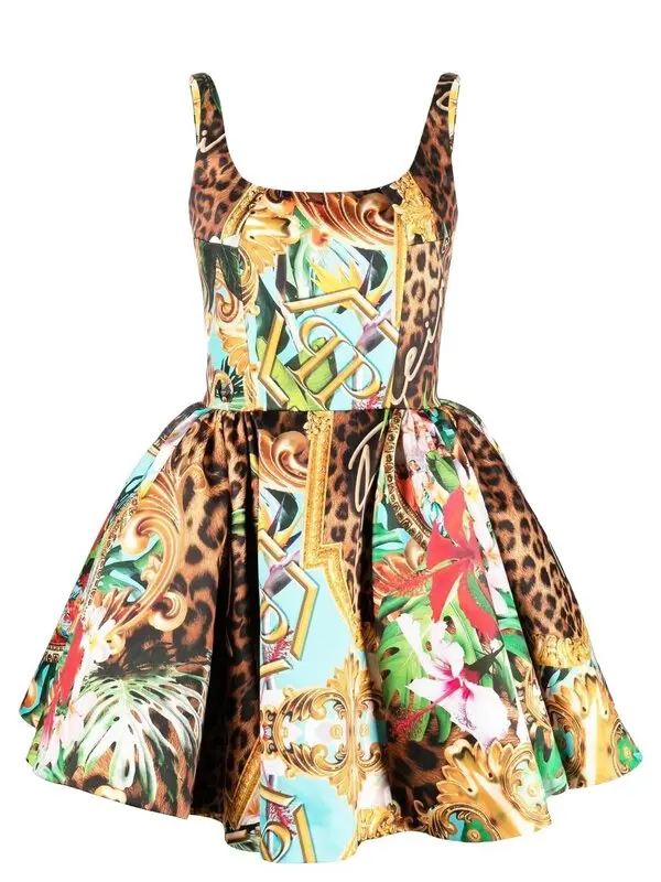 Philipp Plein Duchesse Baroque Flowers-print Mini Dress - Yellow