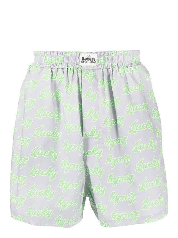 Natasha Zinko All-over Slogan-print Cotton Shorts - Grey