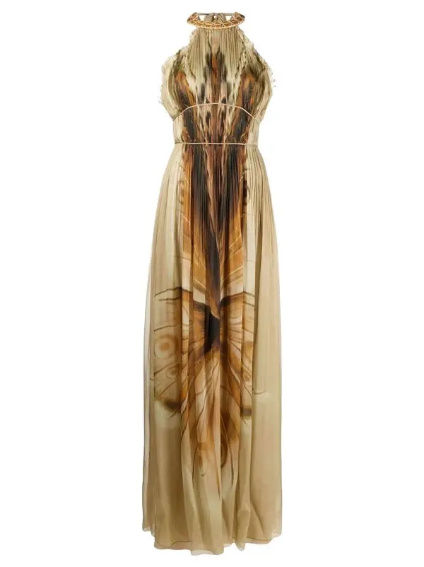 Alberta Ferretti Butterfly Print Maxi Dress - Neutrals