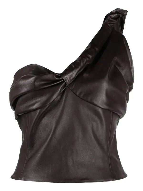 THE MANNEI Asymmetrical Twist Leather Top - Brown