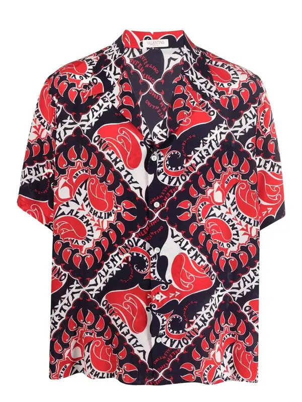 Valentino Garavani Bandana-print Short-sleeve Silk Shirt - Blue