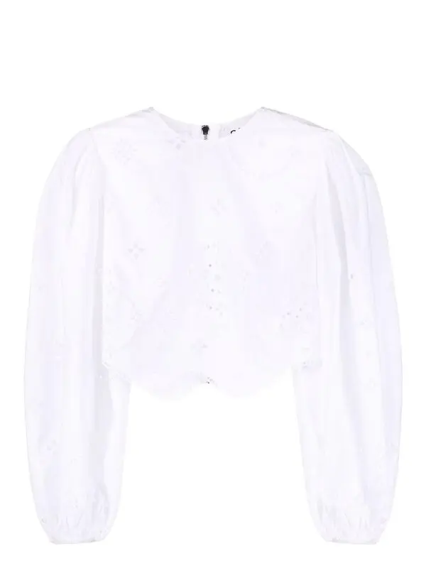 GANNI Broderie Anglaise Cropped Blouse - White