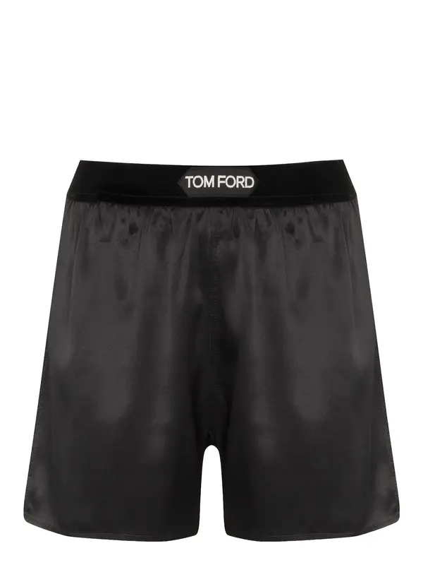 TOM FORD Logo Waistband Silk Shorts - Black