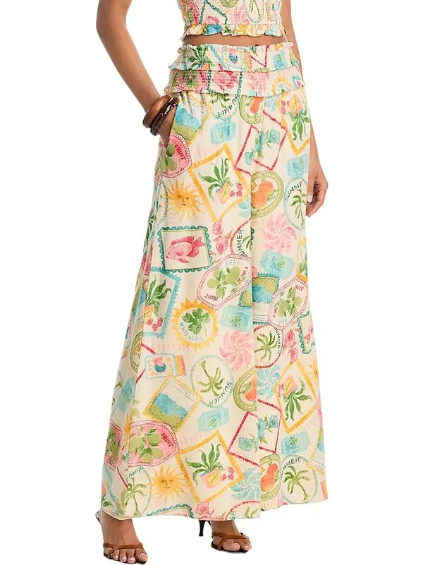 Aqua Smocked Waist Wide Leg Pants - Sea Breeze