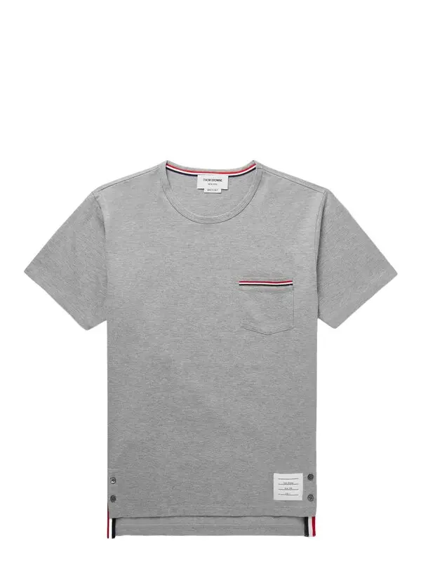 Thom Browne Slim-fit Grosgrain-trimmed Cotton-jersey T-shirt - Gray