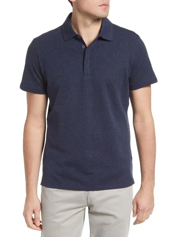 Robert Barakett Creston Micropattern Jacquard Polo - Navy