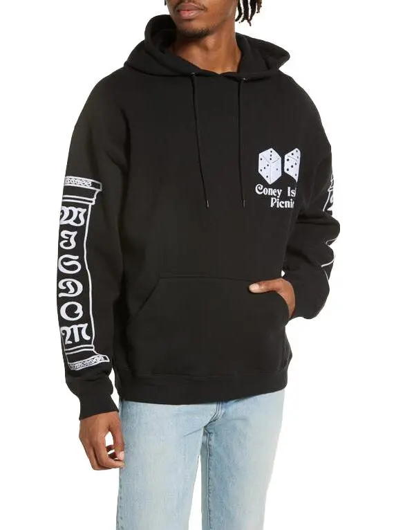 CONEY ISLAND PICNIC Lucky Number Graphic Cotton Hoodie - Black