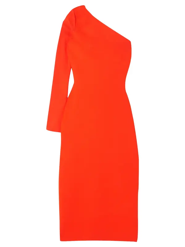 Victoria Beckham Vb Body One-sleeve Stretch-knit Midi Dress - Orange