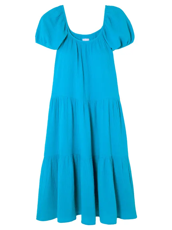 Honorine Pamela Tiered Cotton-seersucker Midi Dress - Blue