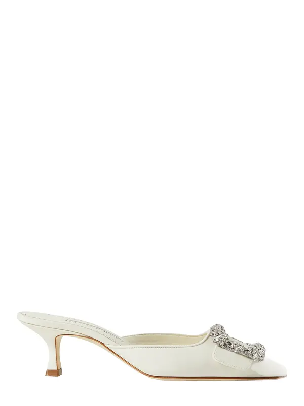 Manolo Blahnik Maysale 50 Buckled Mules - White
