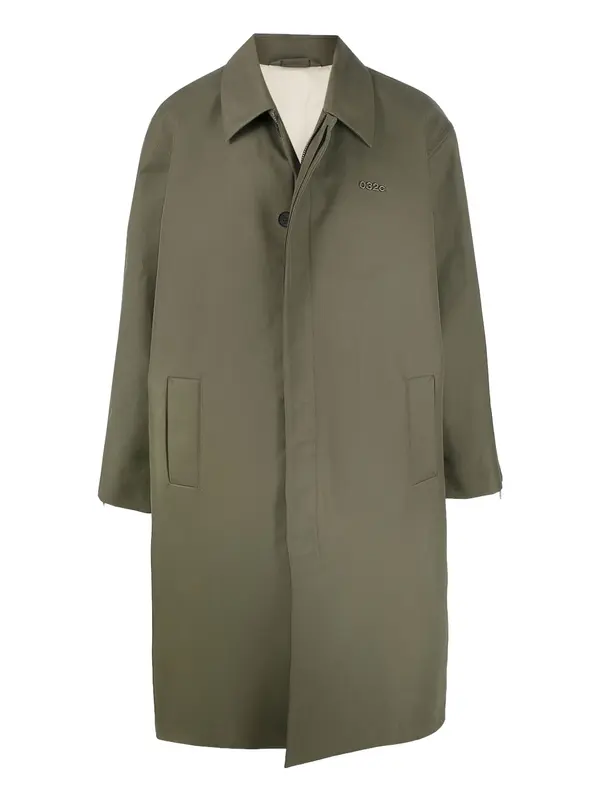 032C Logo-plaque Trench Coat - Green