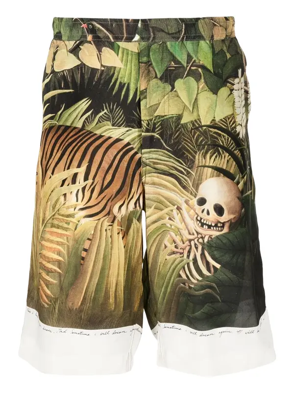 ENDLESS JOY Graphic-print Silk Shorts - Green