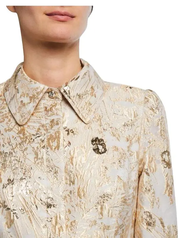 Rickie Freeman For Teri Jon Metallic Brocade Shirtdress Gown - Gold