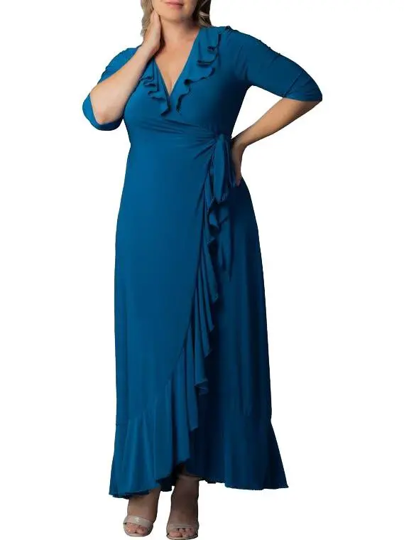 KIYONNA Maritime Ruffle Wrap Maxi Dress - Aegean Blue