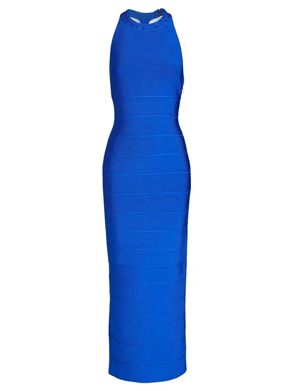 Herve Leger Embellished Bandage Halterneck Gown - Cobalt Blue