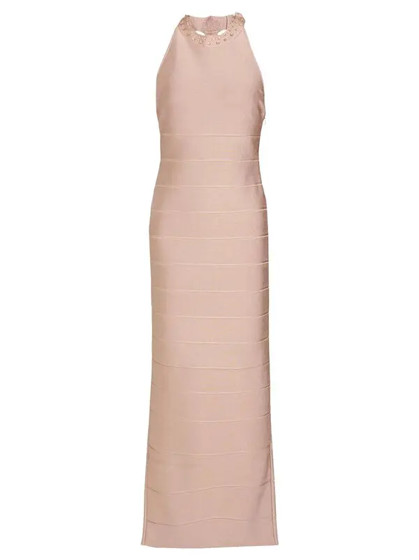 Herve Leger Embellished Bandage Halterneck Gown - Neutral