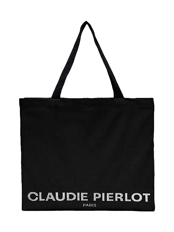 Claudie Pierlot Logo-print Cotton-blend Tote Bag - Noir / Gris