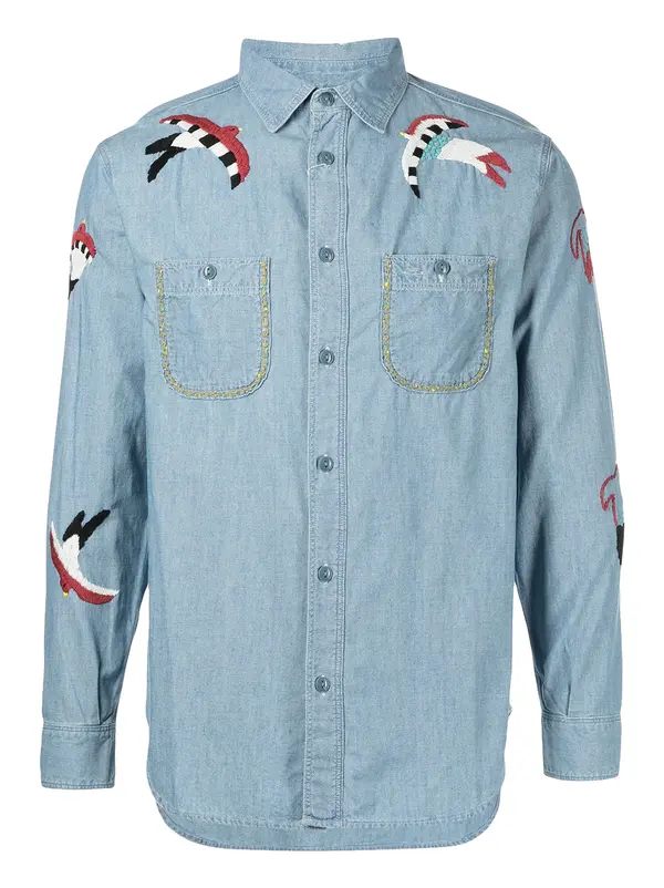 Kapital Swallow-embroidered Work Shirt - Blue