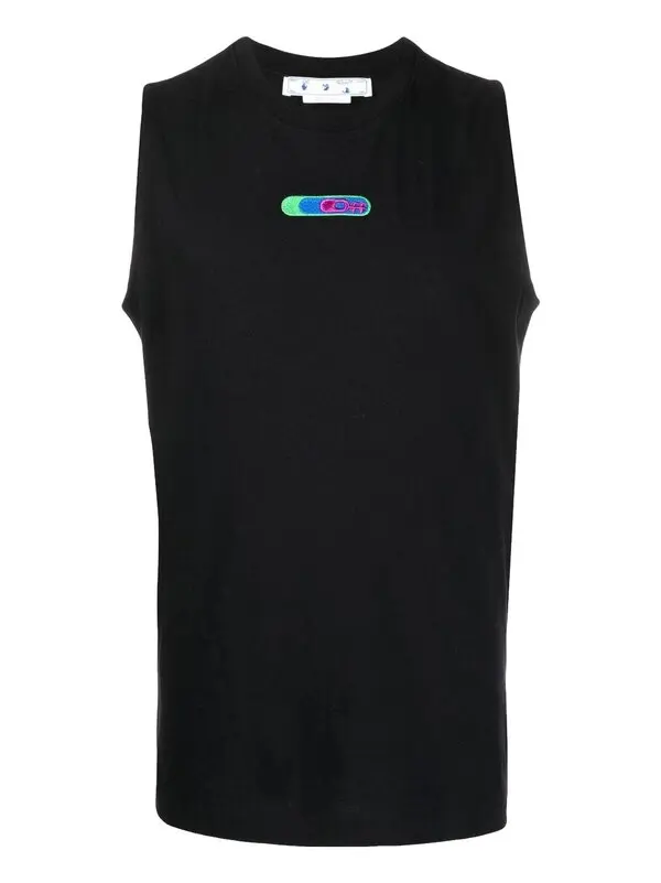 Off-White Sleeveless T-shirt With Embroidered Logo - Black