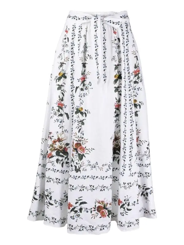 Erdem Bernadette Linen Midi Skirt - White