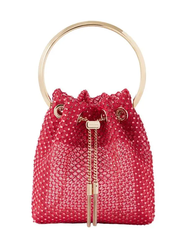 JIMMY CHOO Crystal-embellished Mesh Bucket Bag - Red