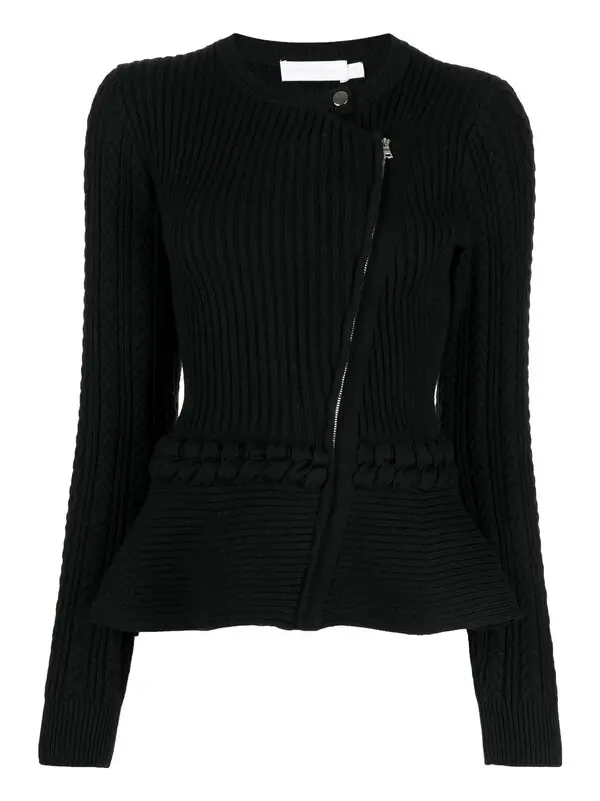 Simkhai Knitted Peplum Biker Jacket - Black