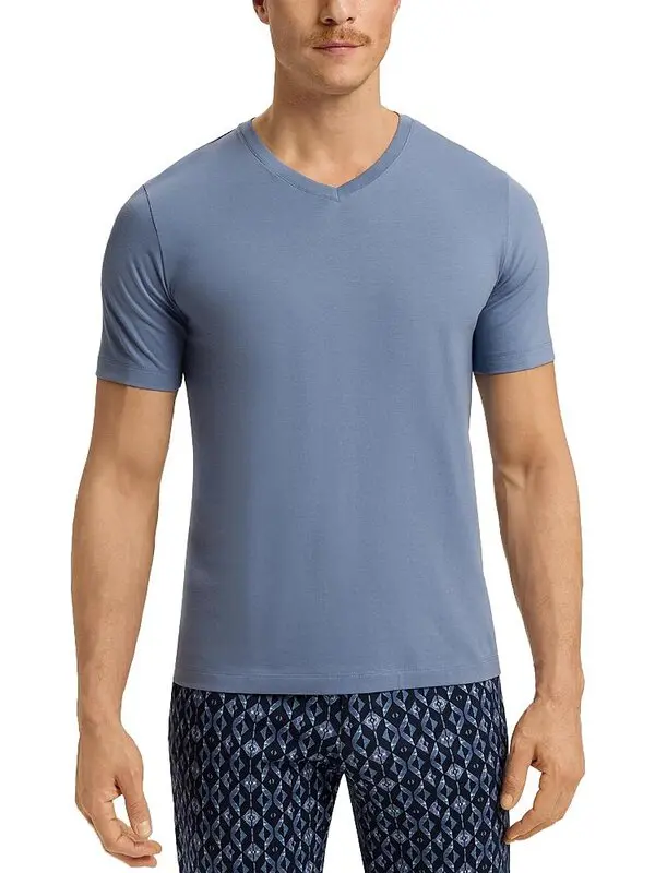 Hanro Cotton Solid V Neck Tee - Dusky Aqua