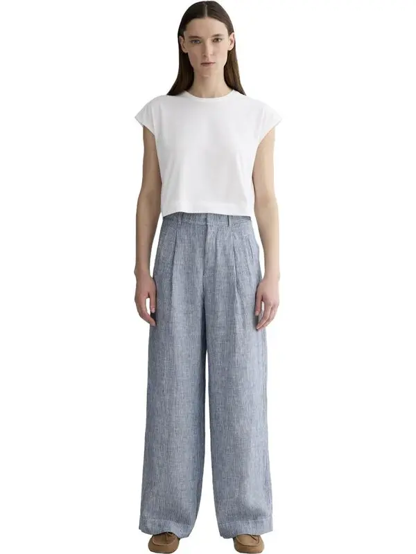 Everlane Linen Way-high Drape Pant - White / Blue